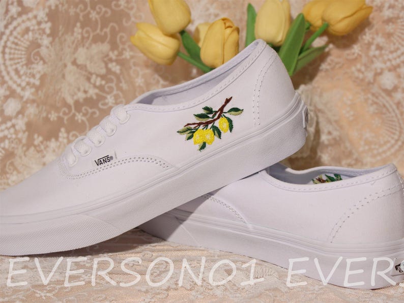 Custom Vans Embroidered Shoes Vans Bridal Sneakers Lemon Embroidered ...