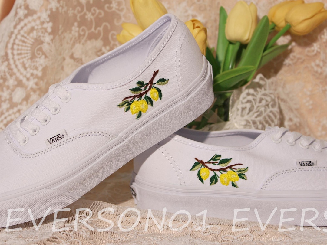 Custom Vans Embroidered Shoes Vans Bridal Sneakers Lemon Embroidered ...
