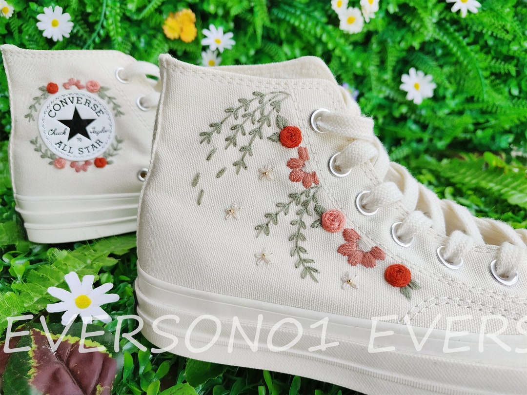 Custom Embroidered Converse Chuck Taylor 1970s: Hand-stitched Wedding ...