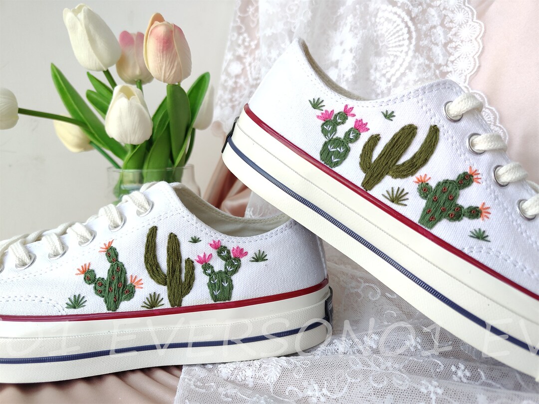 Custom Converse Embroidered Cacti Shoes Converse Chuck Taylor 1970s ...