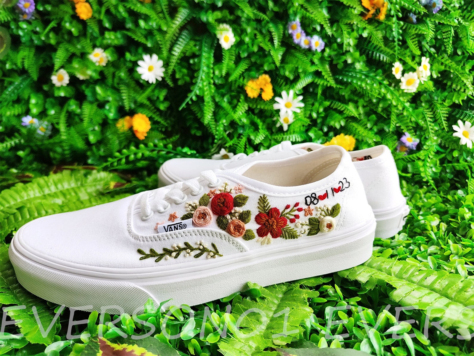 Custom Vans Embroidered Shoes Vans Bridal Sneakers Embroidered Wedding ...