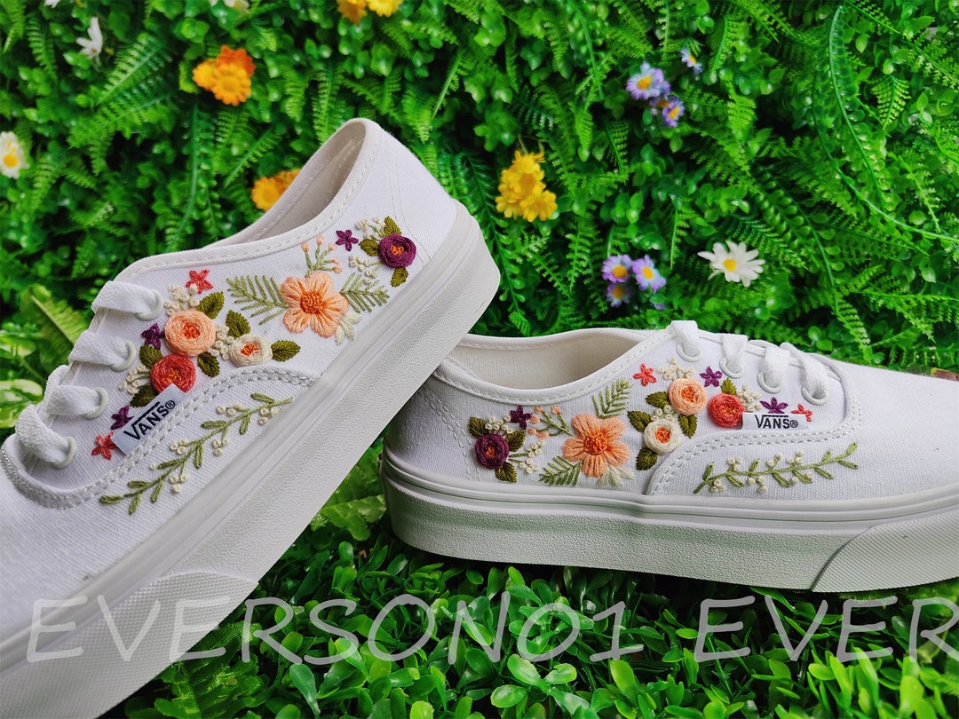 Custom Vans Embroidered Shoes Vans Bridal Sneakers Embroidered Wedding ...