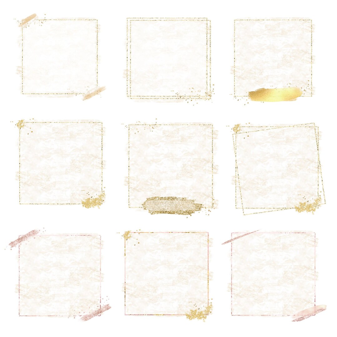 Gold and Watercolor Frame Overlays, Gold Foil Frames, Glitter Gold ...