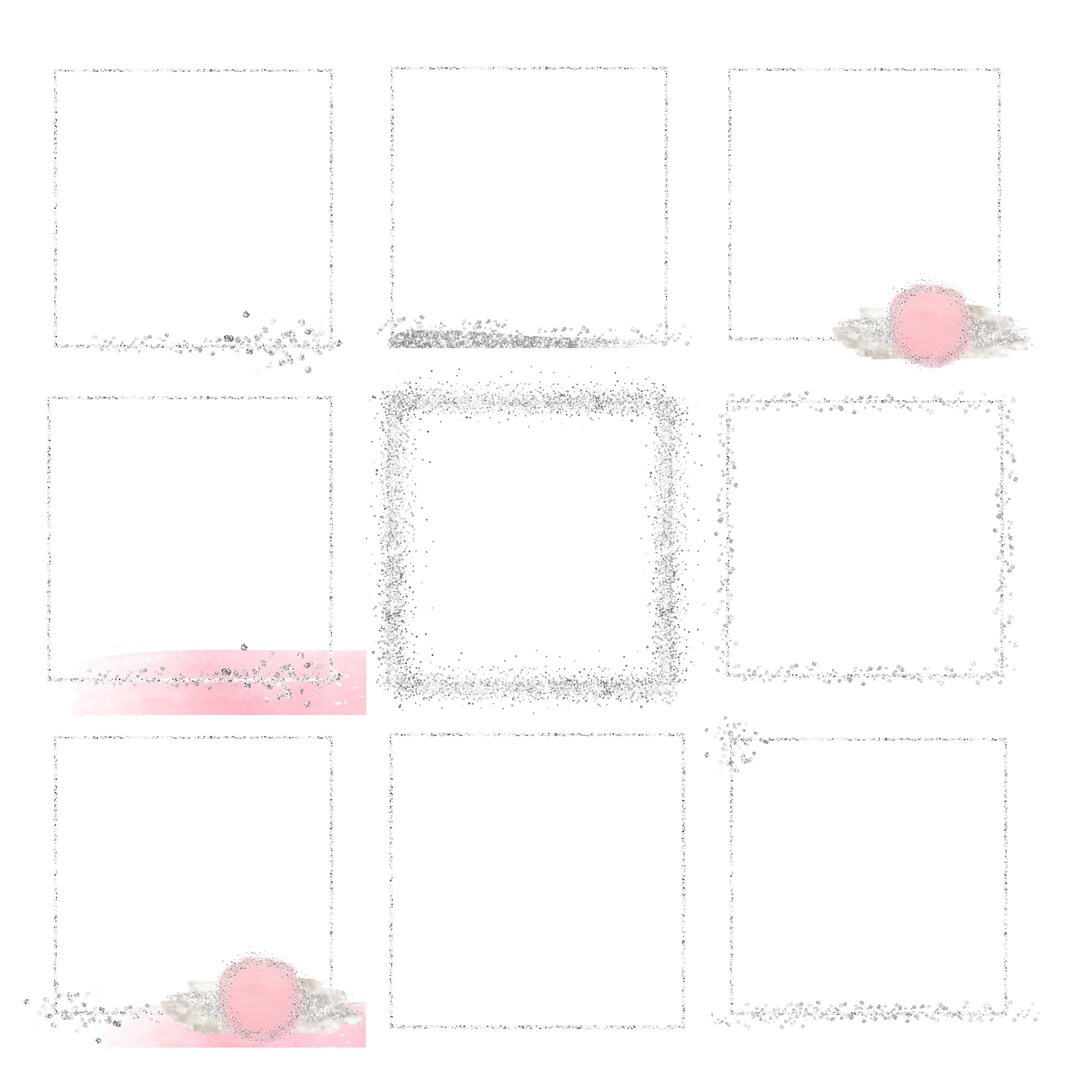 9PCS Silver Square Clipart Frames | Square Silver Frame | Glitter ...