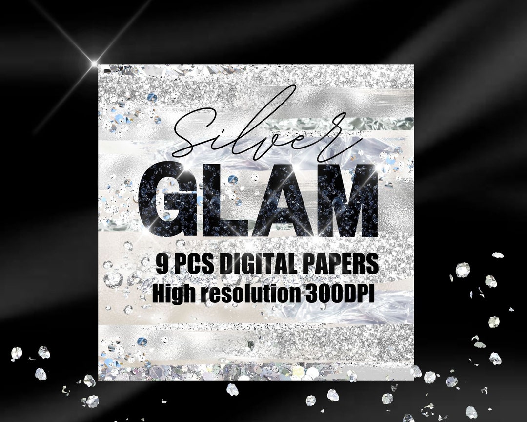 Glam Silver Digital Paper, Silver Printable Paper, Silver Glitter Paper ...