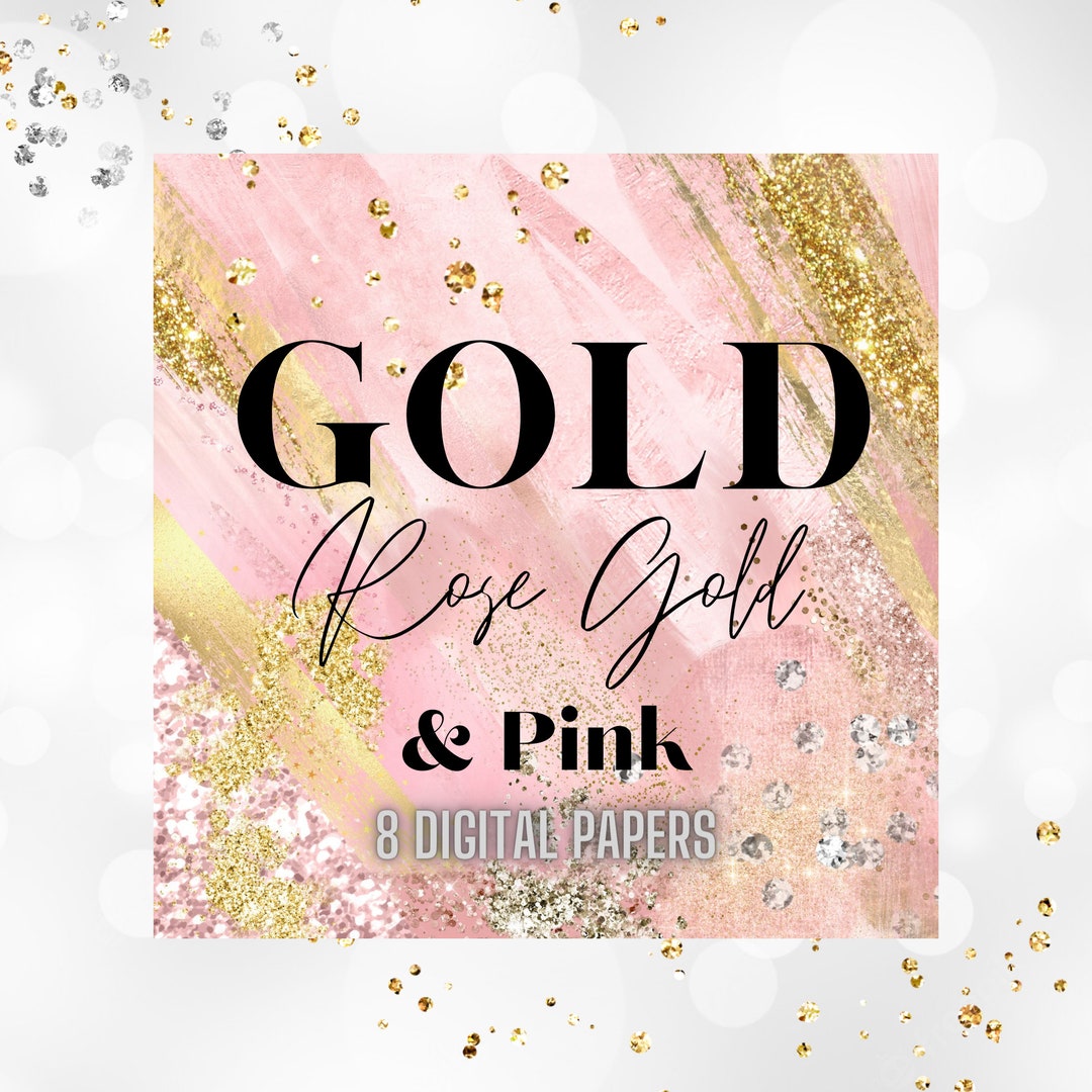 Glam Rose Gold Digital Paper - Watercolor Glitter Stripe Backgrounds ...