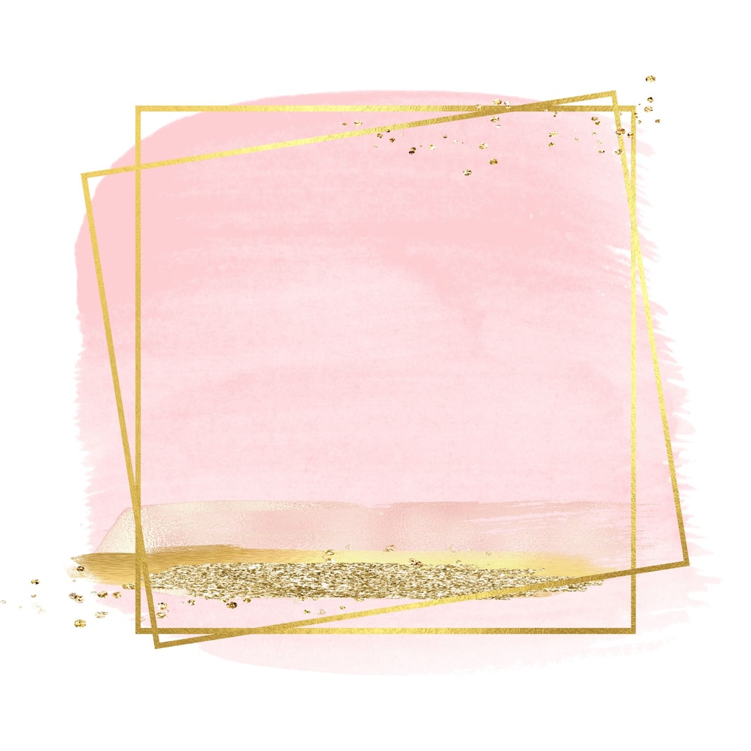 Pink Watercolor Gold Square Clipart | Glitter Border Frame | Pink Gold ...
