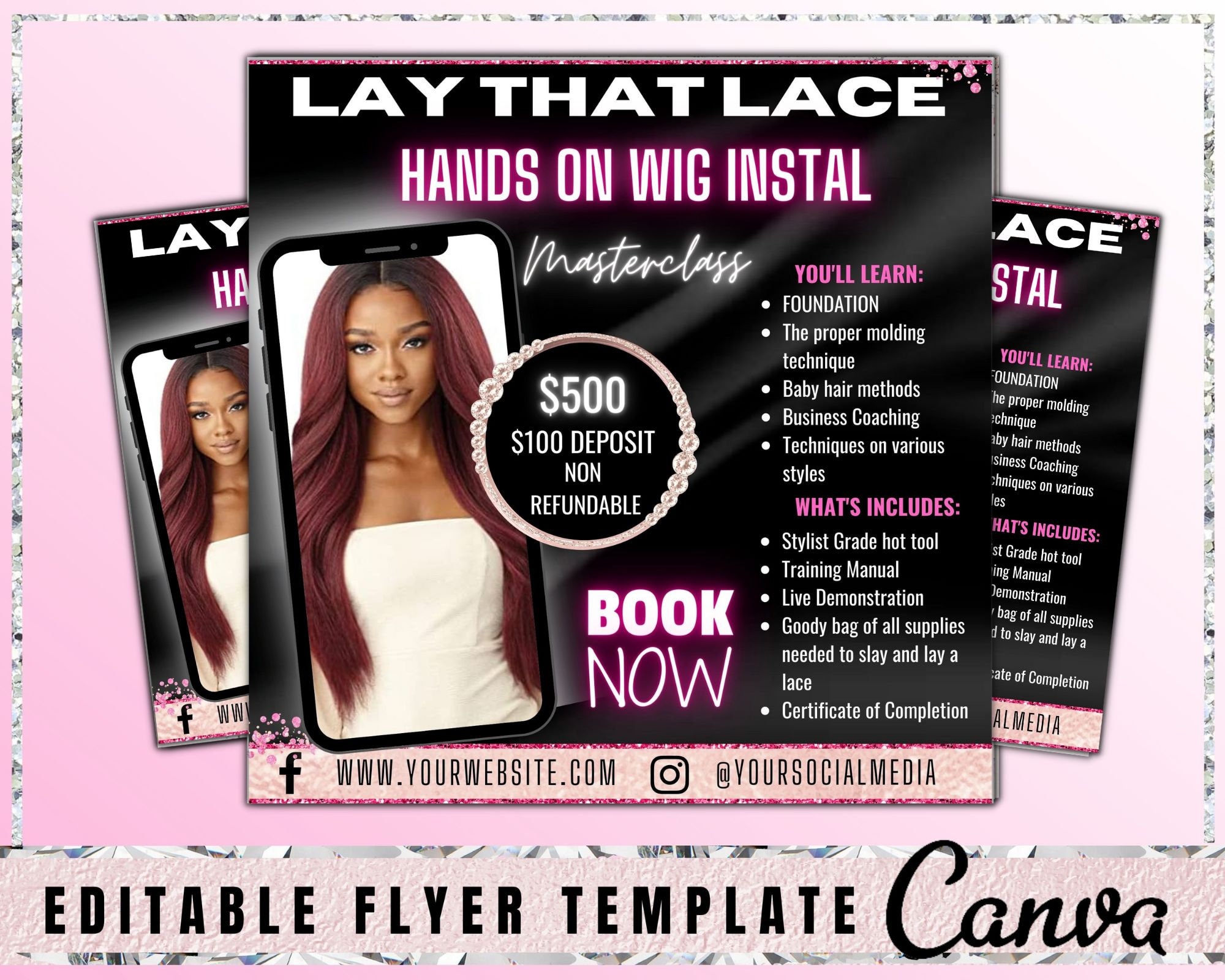 DIY Lace Wig Class Flyer Book Now Template Hair Stylist Course Social ...