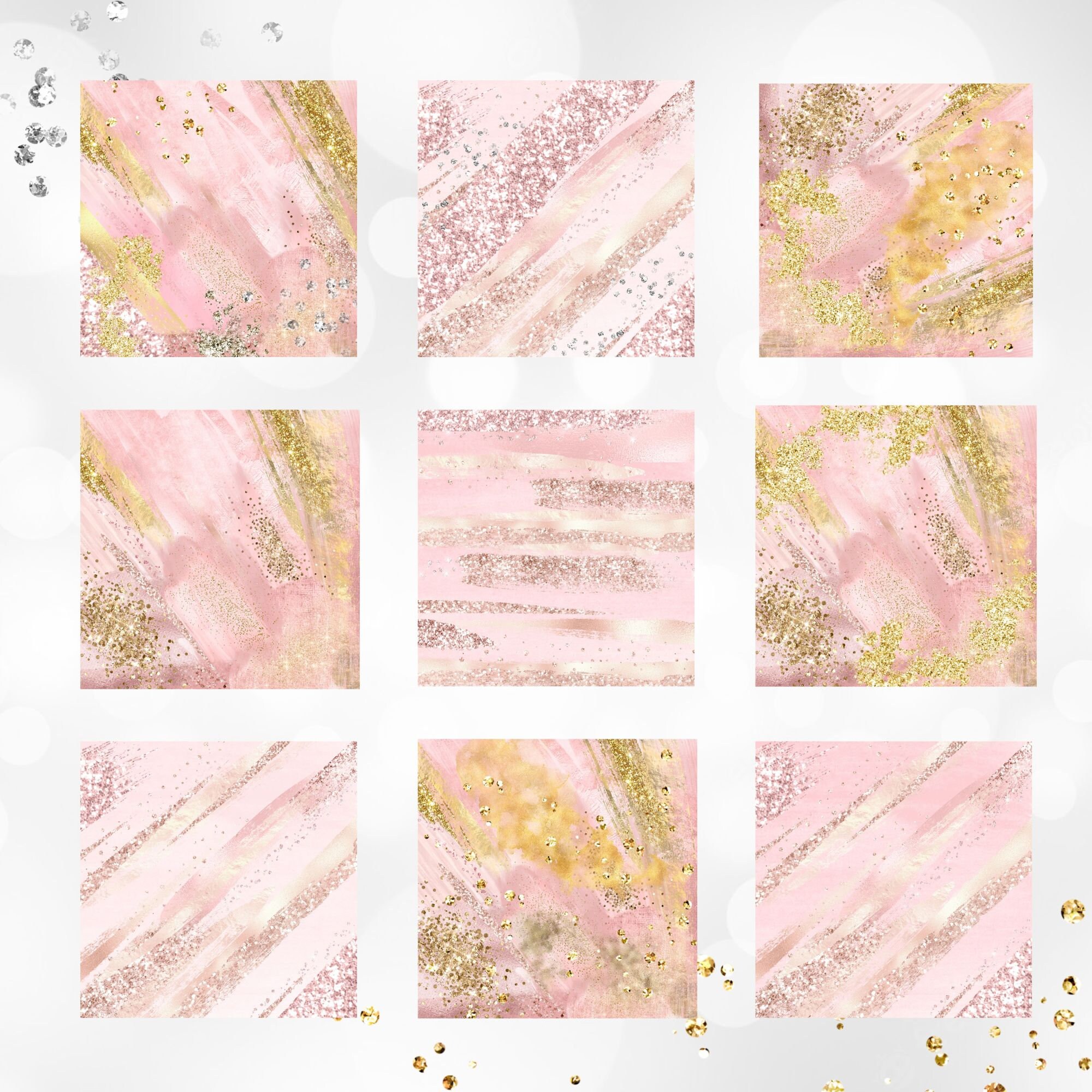 Glam Rose Gold Digital Paper - Watercolor Glitter Stripe Backgrounds ...