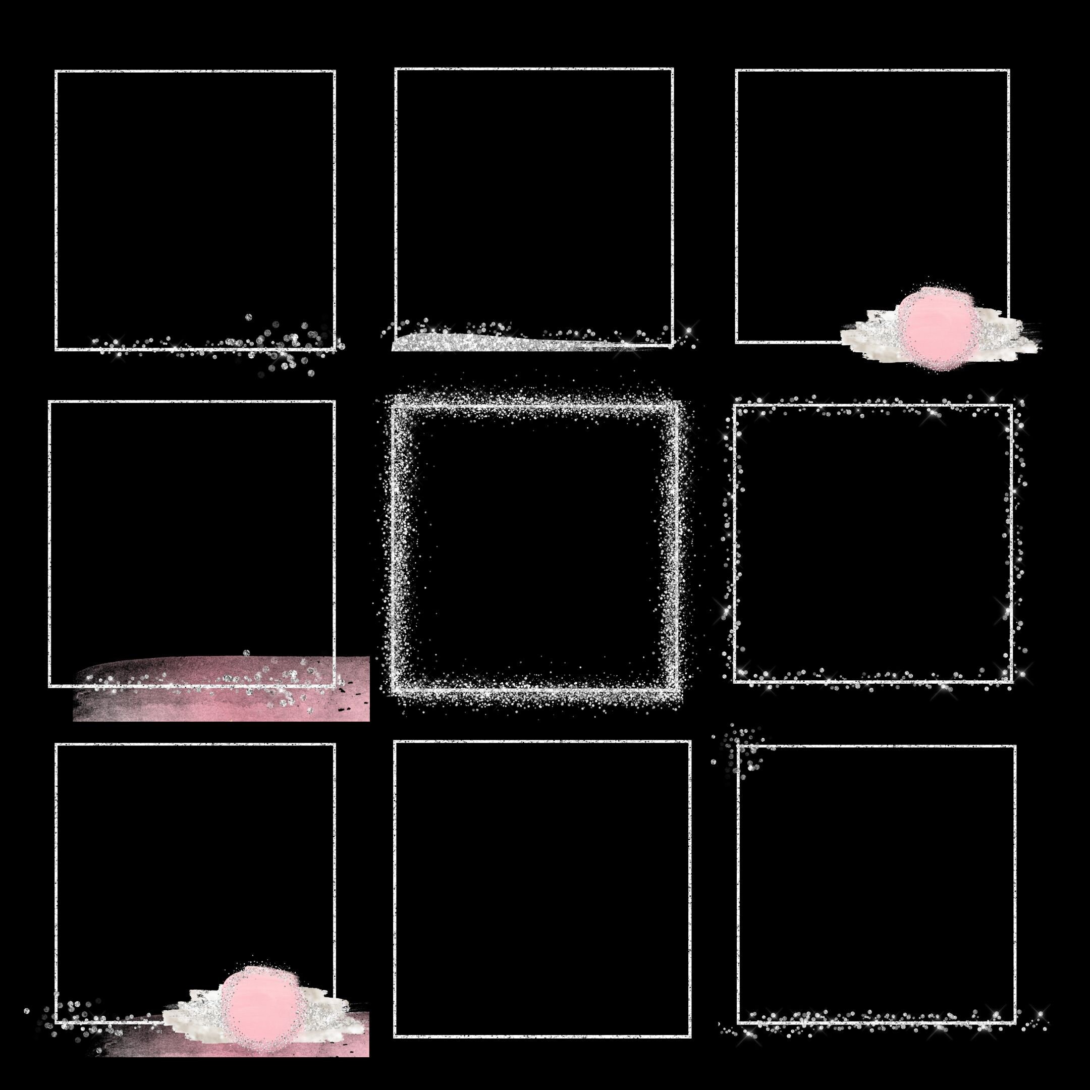 9PCS Silver Square Clipart Frames | Square Silver Frame | Glitter ...