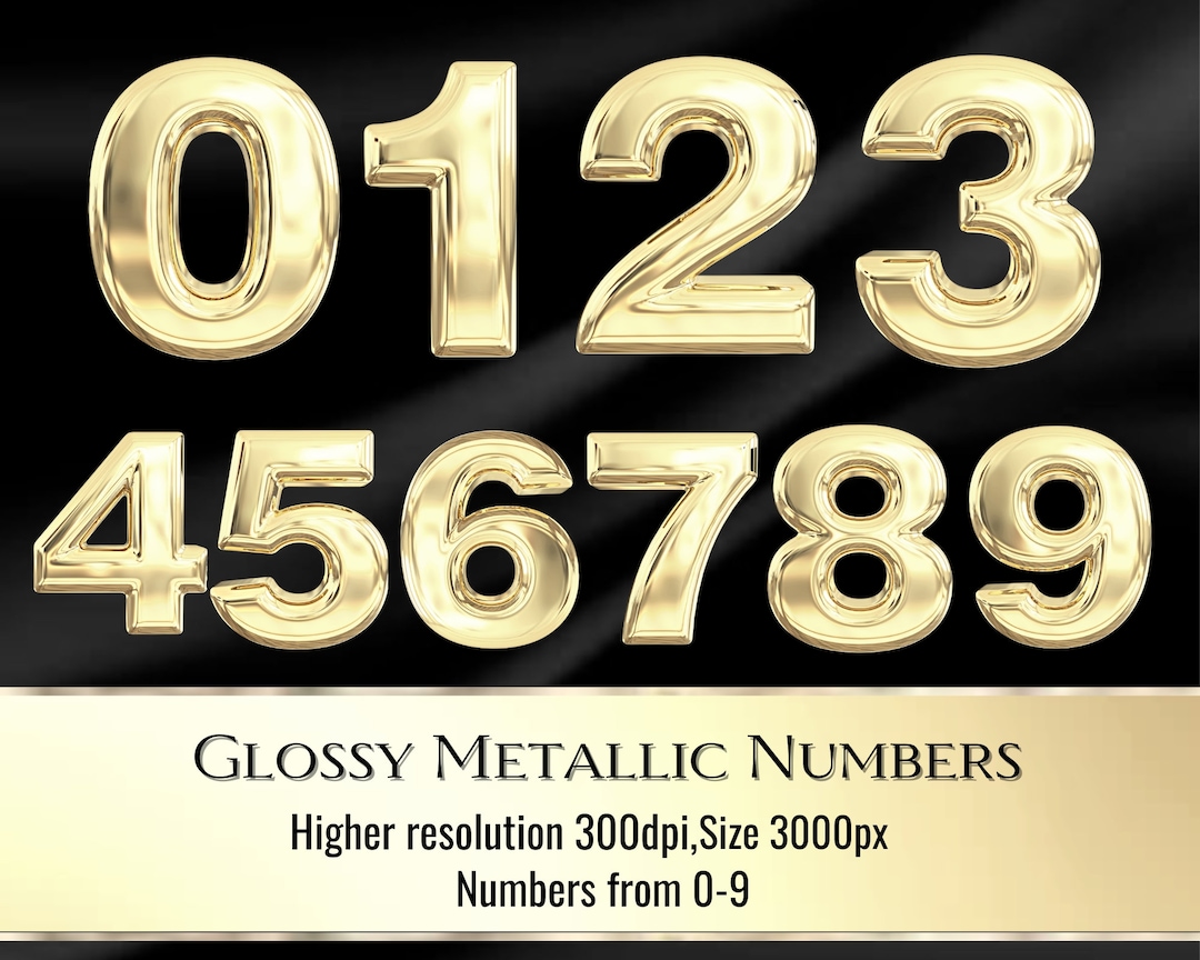 Metallic Numbers, Liquid Gold Numbers, Glossy Gold Numbers, Digital ...