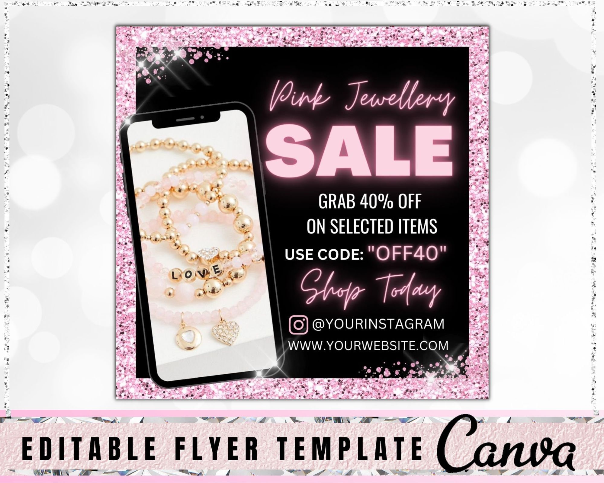 Pink Flyer, Sales Flyers, Flyer Sale Pink, Glitter Pink Flyer, Pink ...