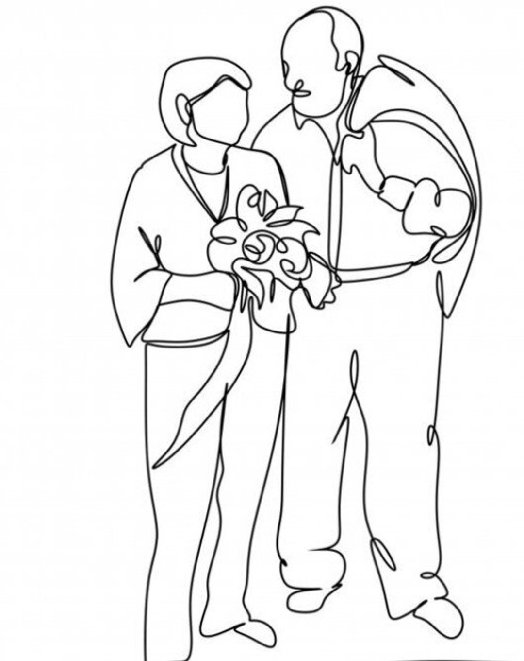Elderly Couple in Continuous Line Art Drawing Style. Senior - Etsy