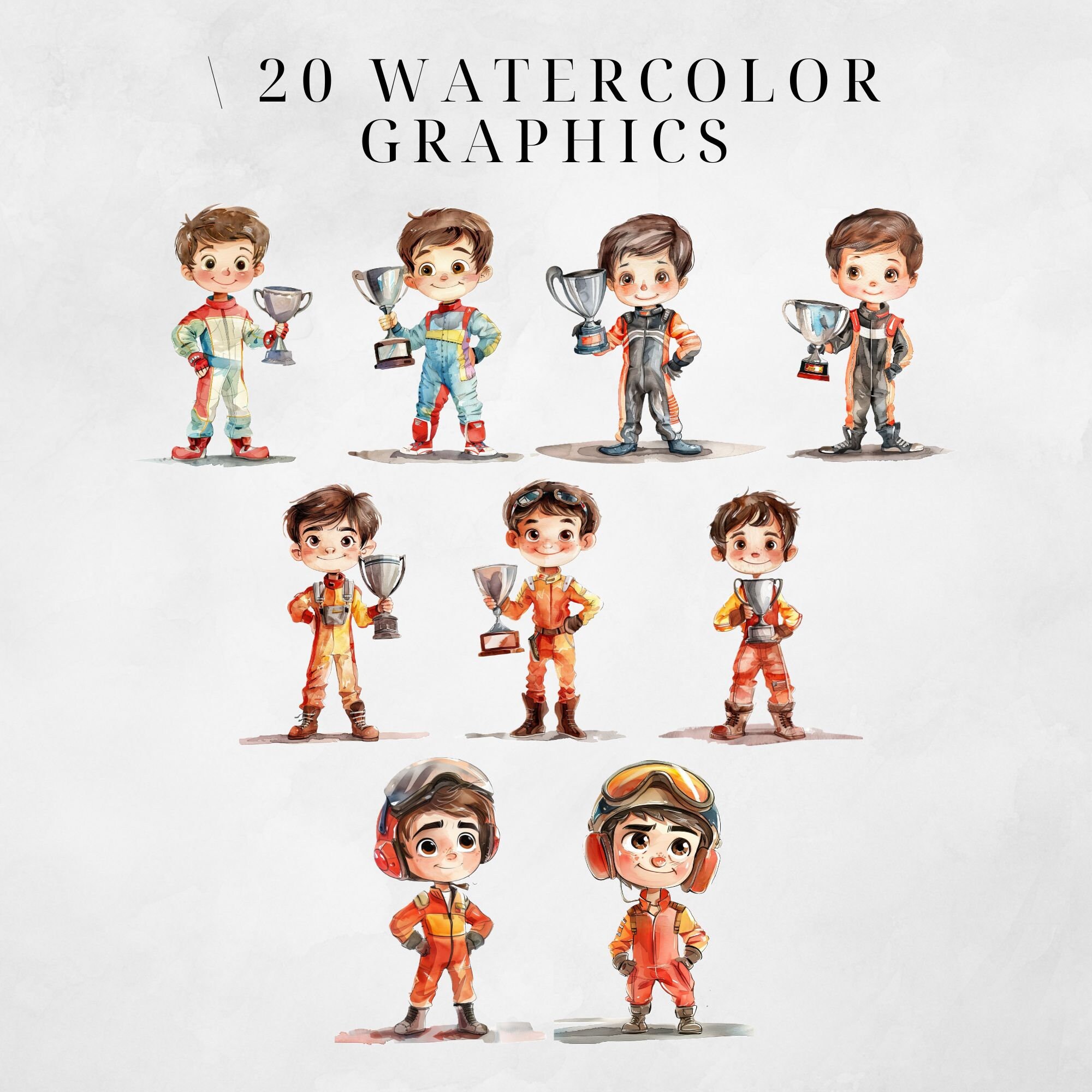 Watercolor Cute Racing Boy Clipart, Race Car Nursery Decor Sublimation ...