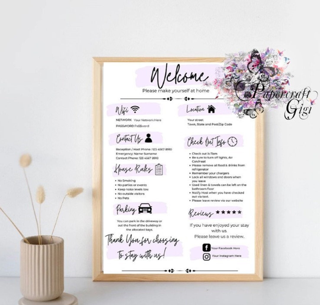 Printable Editable Airbnb Welcome Sign Vacation Rental Printable Airbnb ...
