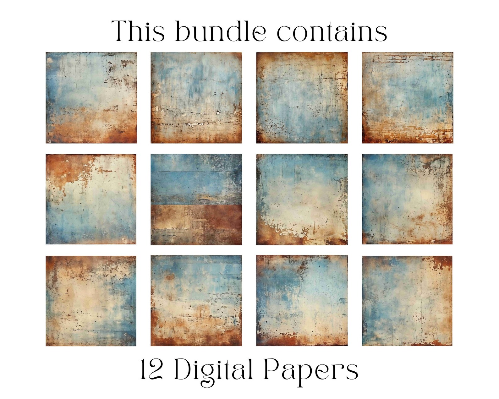 Rustic Blue & Brown Digital Paper: Vintage Distressed Textures (digital ...