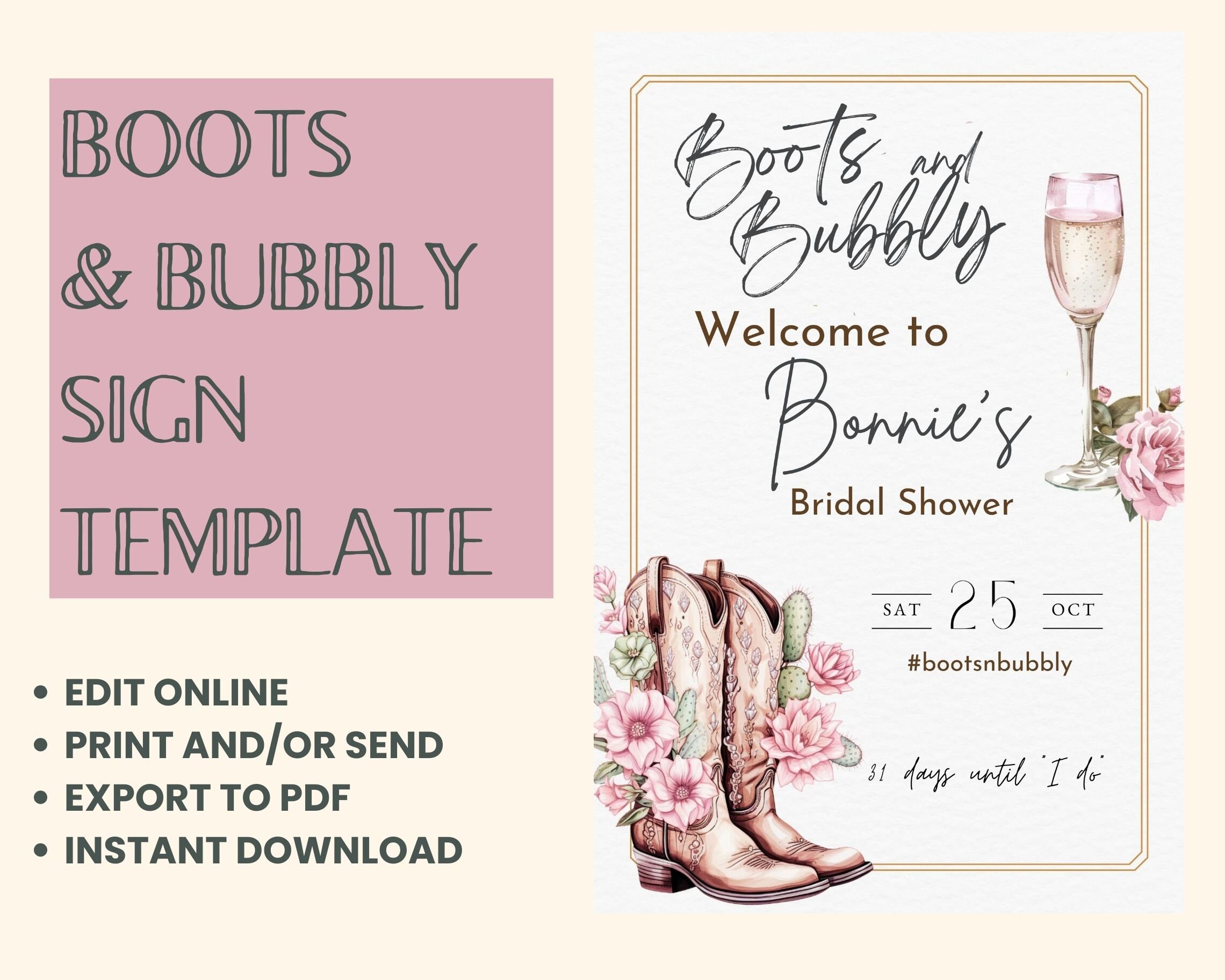 Boots and Bubbly Welcome Sign | Bridal Shower Welcome Sign | Boots and ...