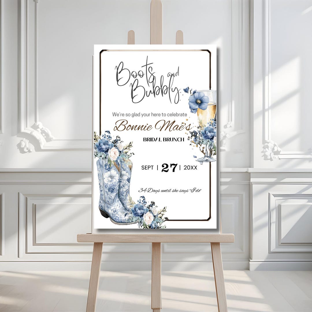Boots and Bubbly Welcome Sign | Bridal Shower Welcome Sign | Boots and ...