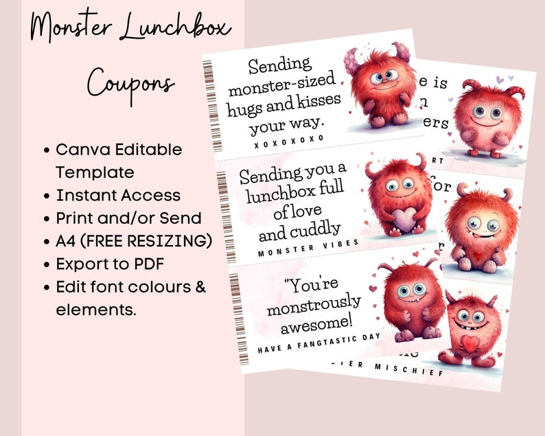 Monster Lunch Box Coupons Editable Canva Template - Etsy Australia