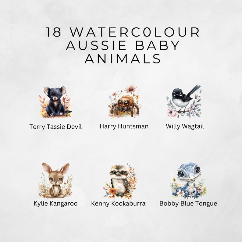 Cute Baby Australian Animals Nursery Clipart | Wall Decor | Commercial ...
