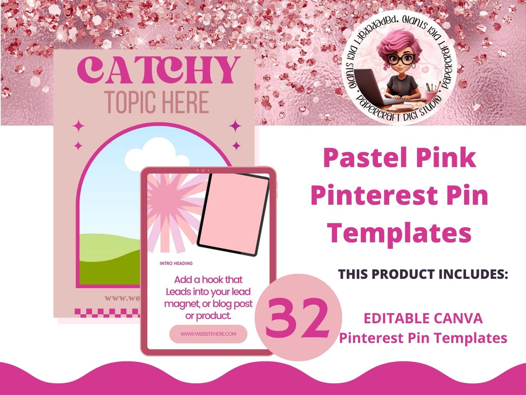 Pastel Pink Pinterest Pin Templates - Editable CANVA - Etsy