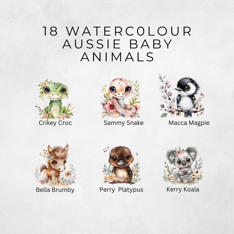 Cute Baby Australian Animals Nursery Clipart | Wall Decor | Commercial ...