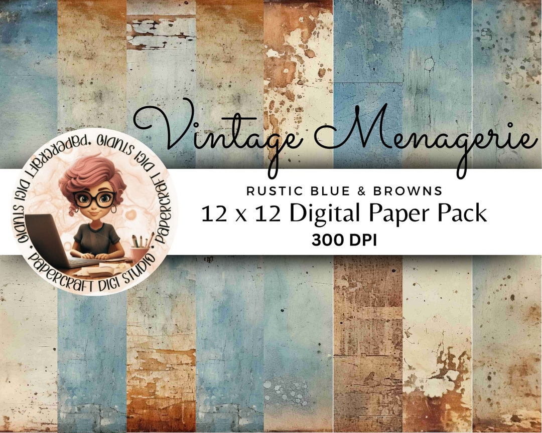 Rustic Blue & Brown Digital Paper: Vintage Distressed Textures (digital ...