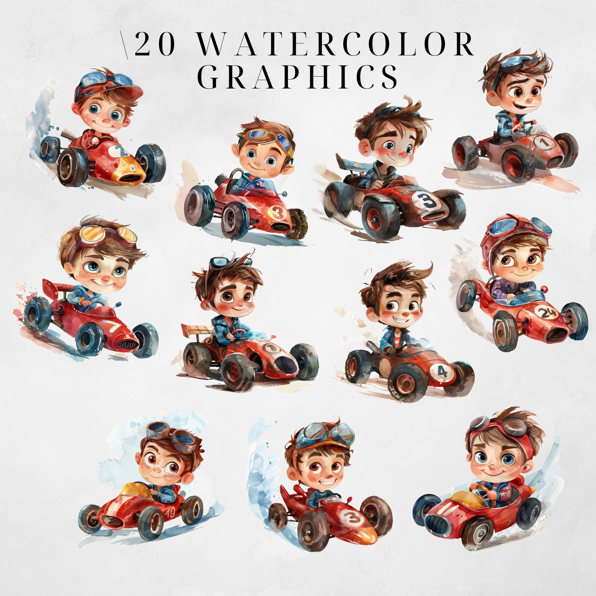 Watercolor Cute Racing Boy Clipart, Race Car Nursery Decor Sublimation ...