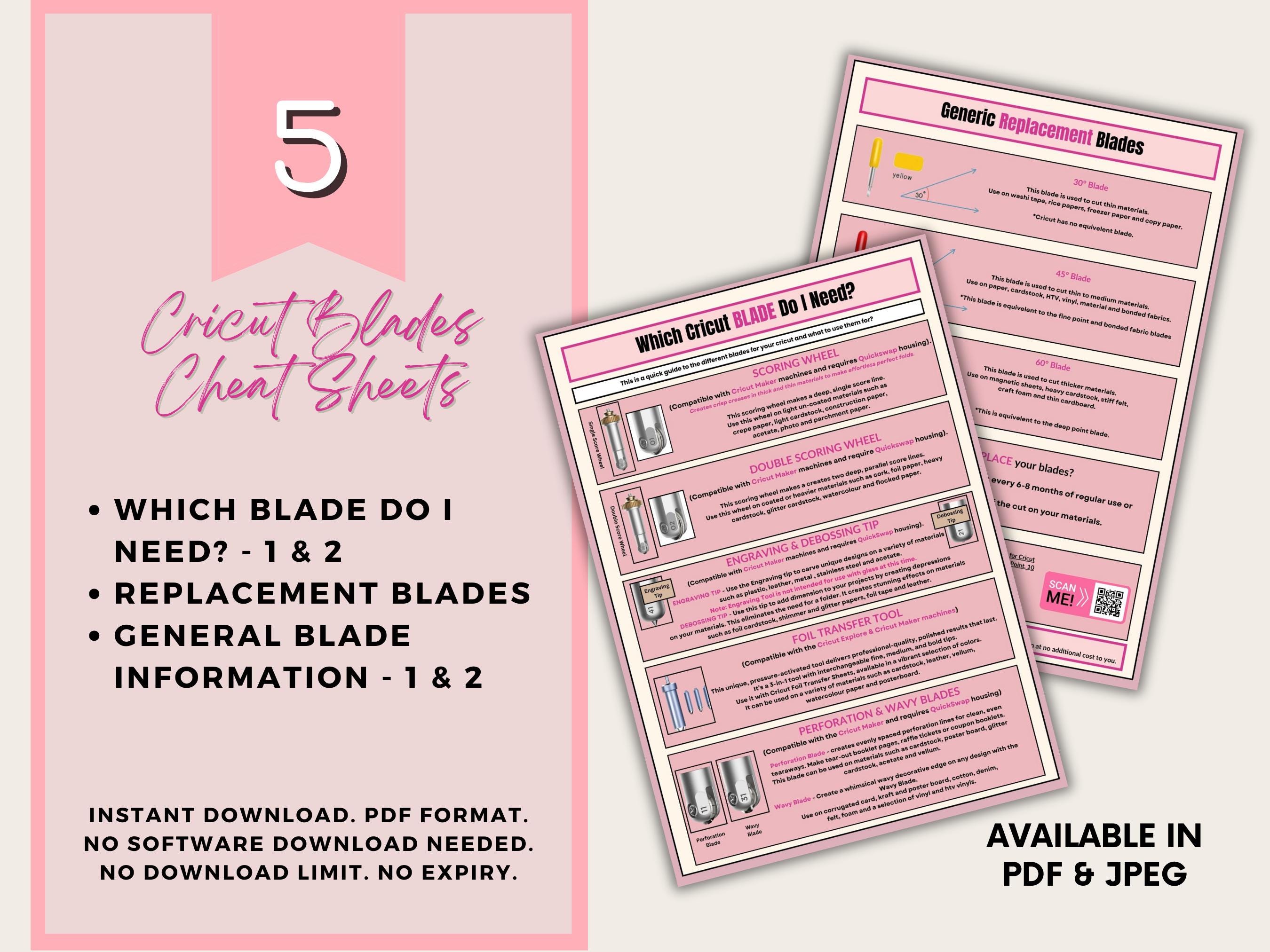 Cricut Blades Cheat Sheet Bundle: Beginner's Guide (PDF, JPEG) - Etsy