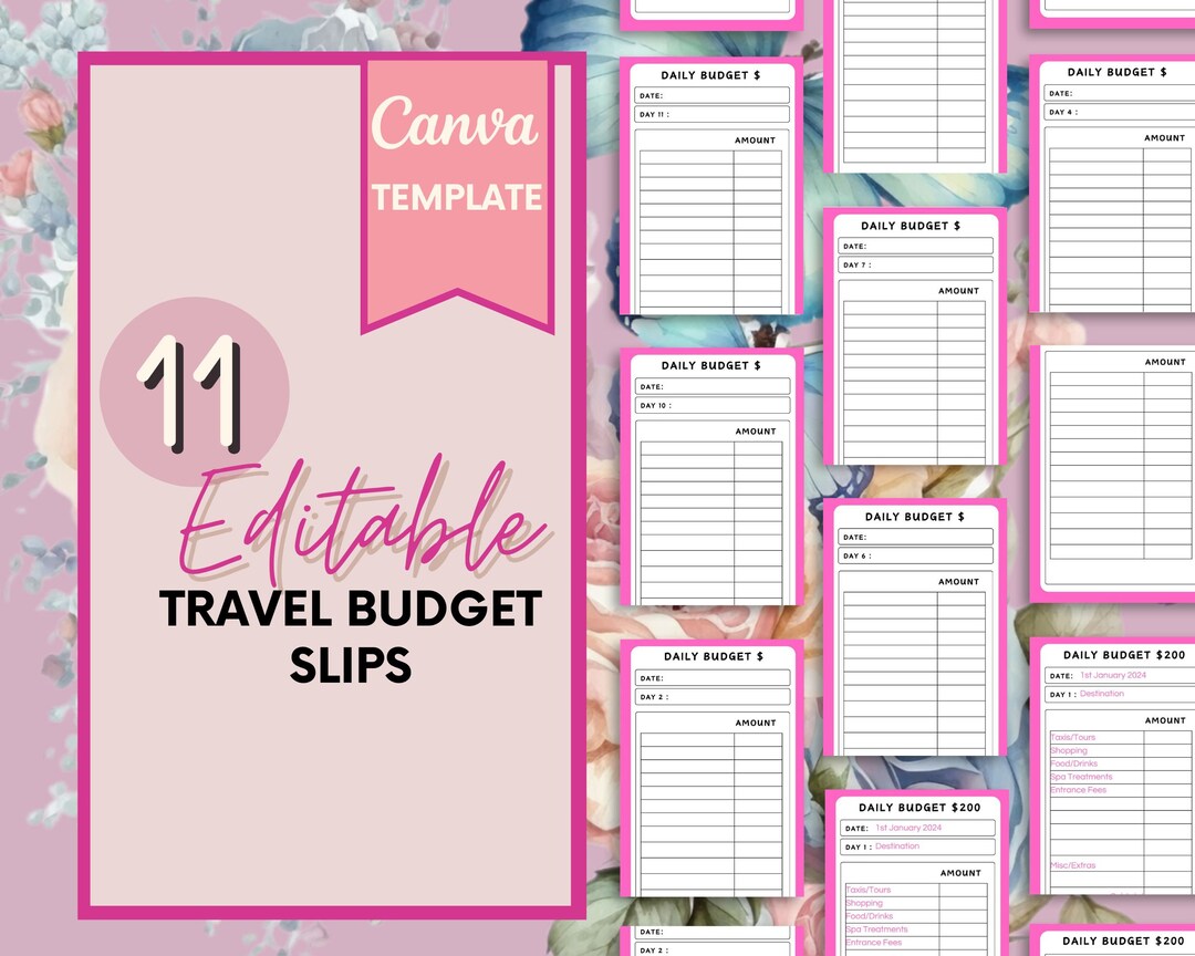 Editable Travel Budget Slips: Canva Template, Printable (digital ...
