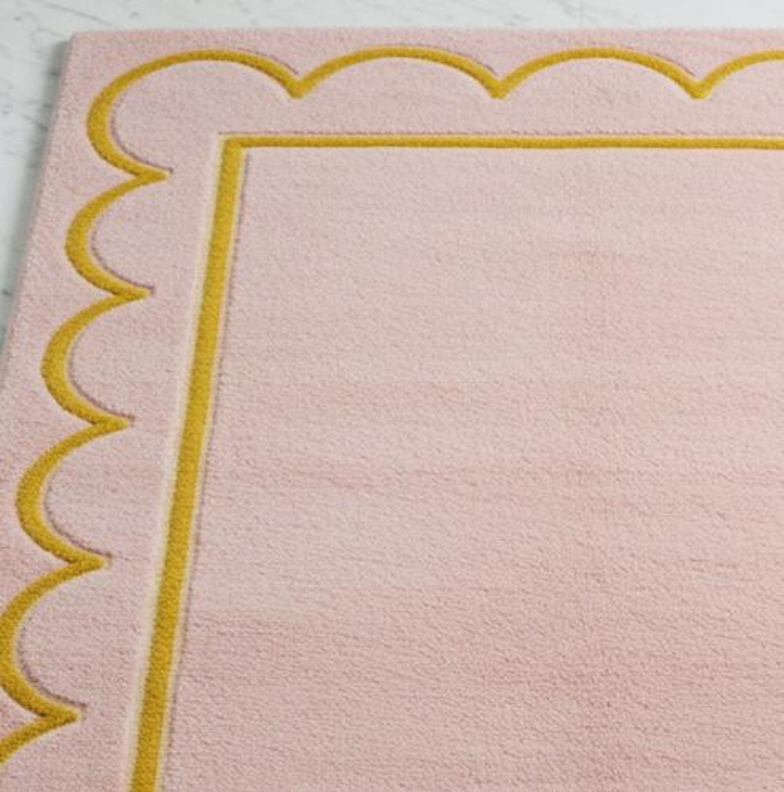Hand-tufted Wool Rug: Pink Scallop Border, Gold Accent - Etsy