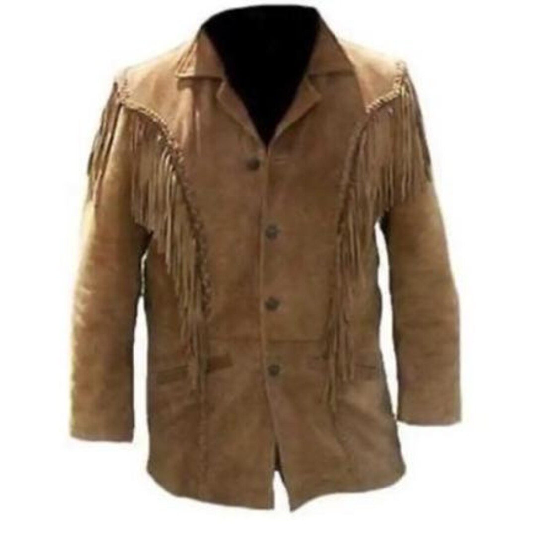 Men Native American Cowboy Leather Jacket Fringe Suede Jacket Western ...