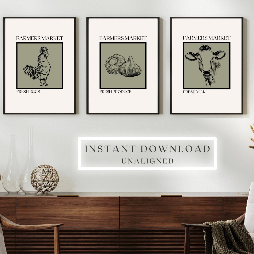 Farmers Market Set of 3 Printable Art, Farm Animal & Produce Wall Art ...