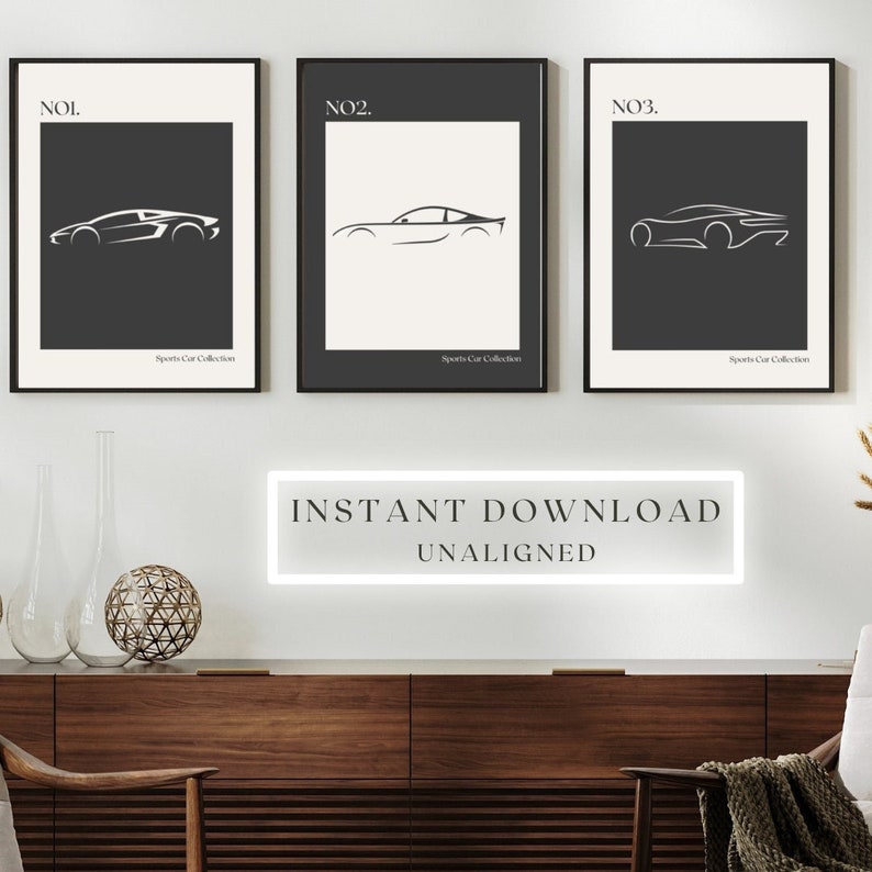 Set of 3 Sports Car Wall Art - Supercar Posters - Car Enthusiast Gift ...