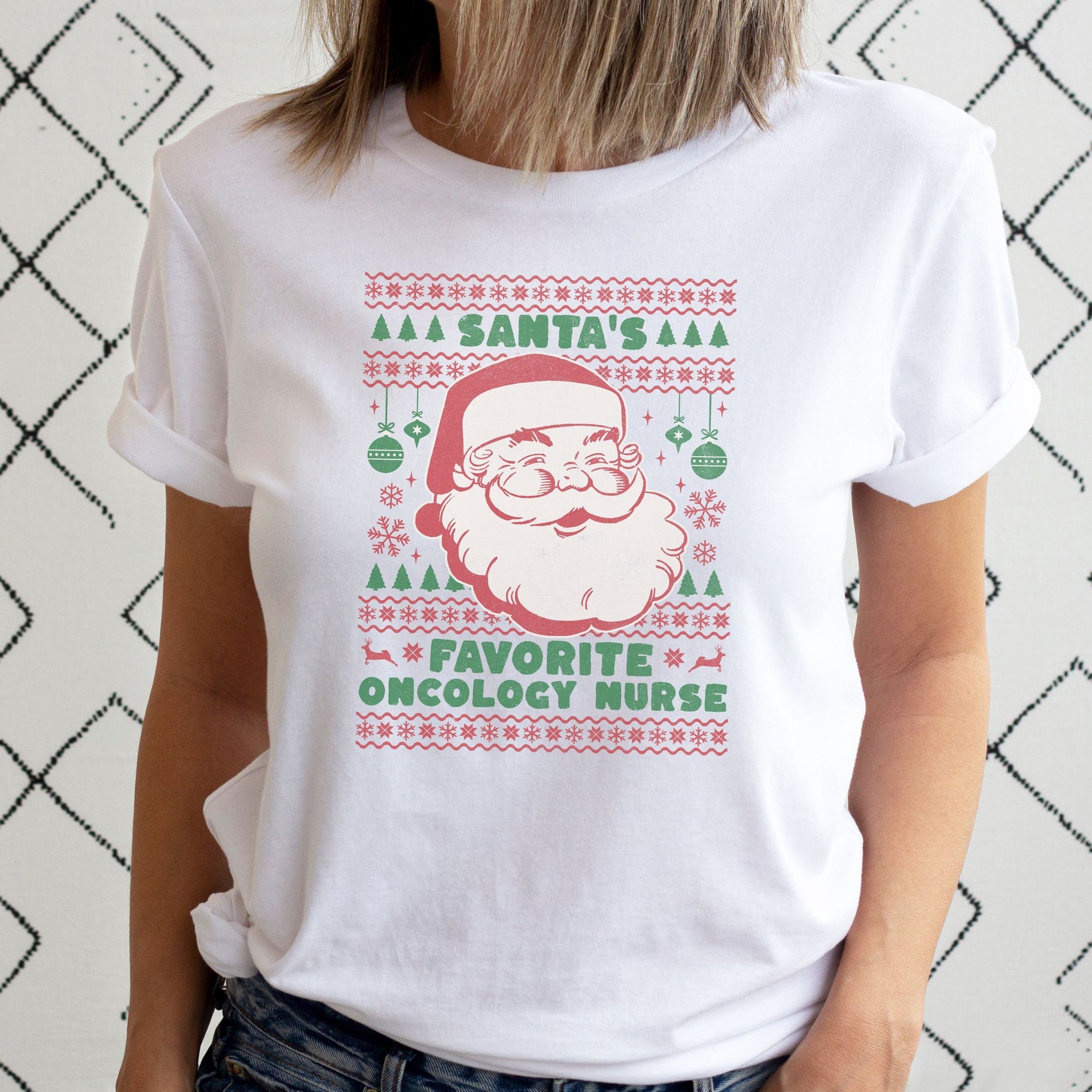Ugly Christmas Sweater Oncology Nurse Shirt, Santa's Favorite Hem Onc ...
