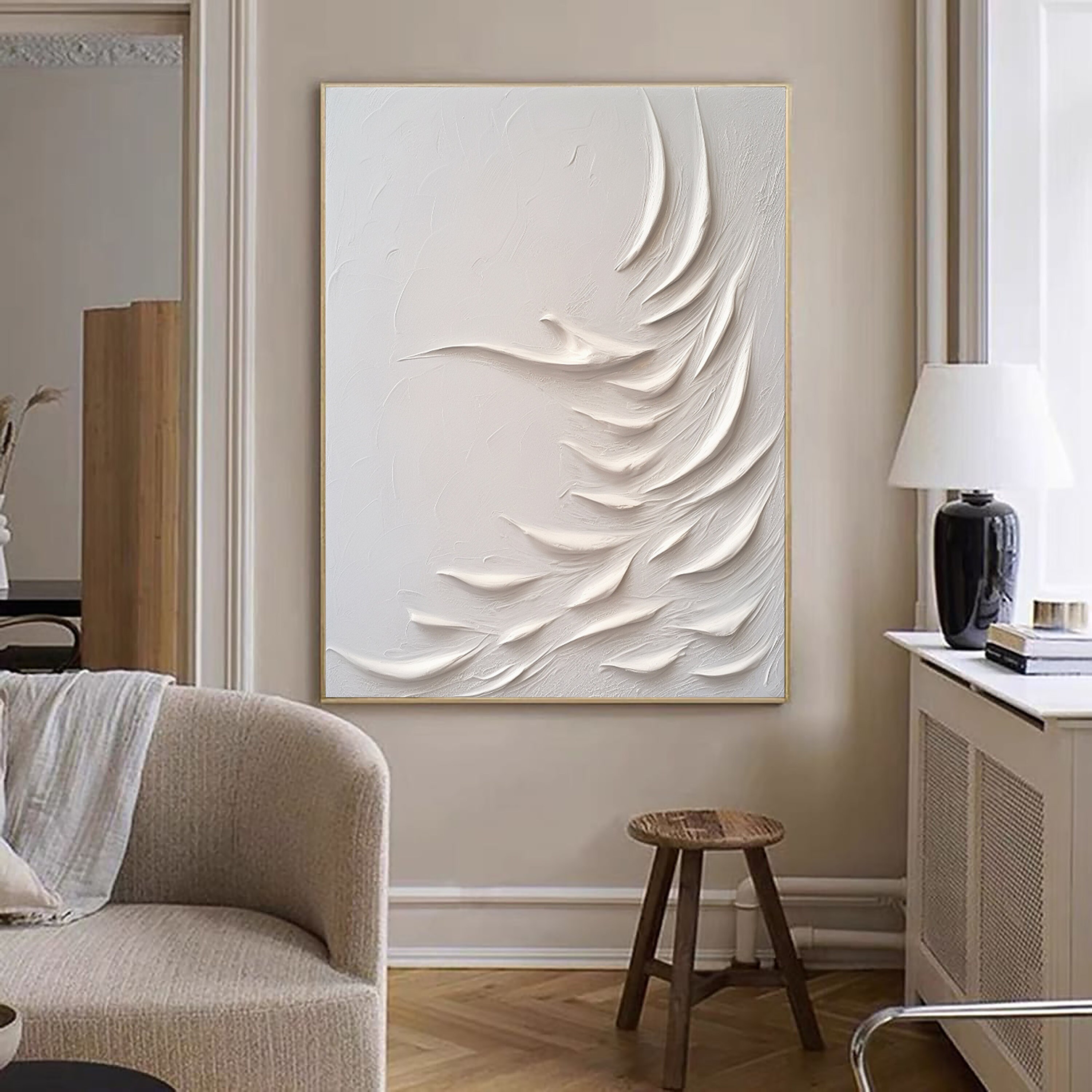 Large White Abstract Painting,white 3D Texture Painting,white Abstract Minimalist Art,white ...