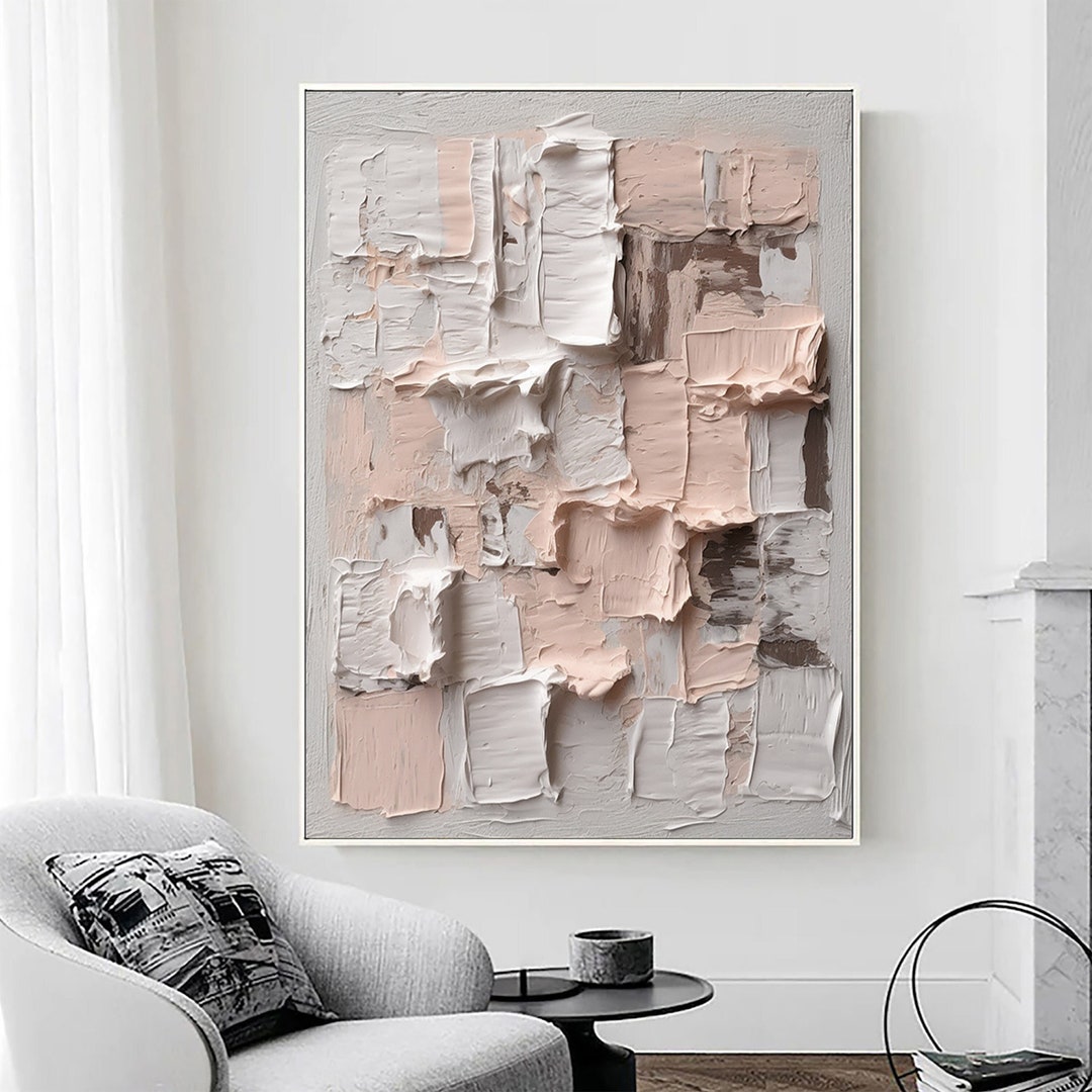 Large Color Blocks Minimalist Oil Painting,pink White Abstract Oil ...