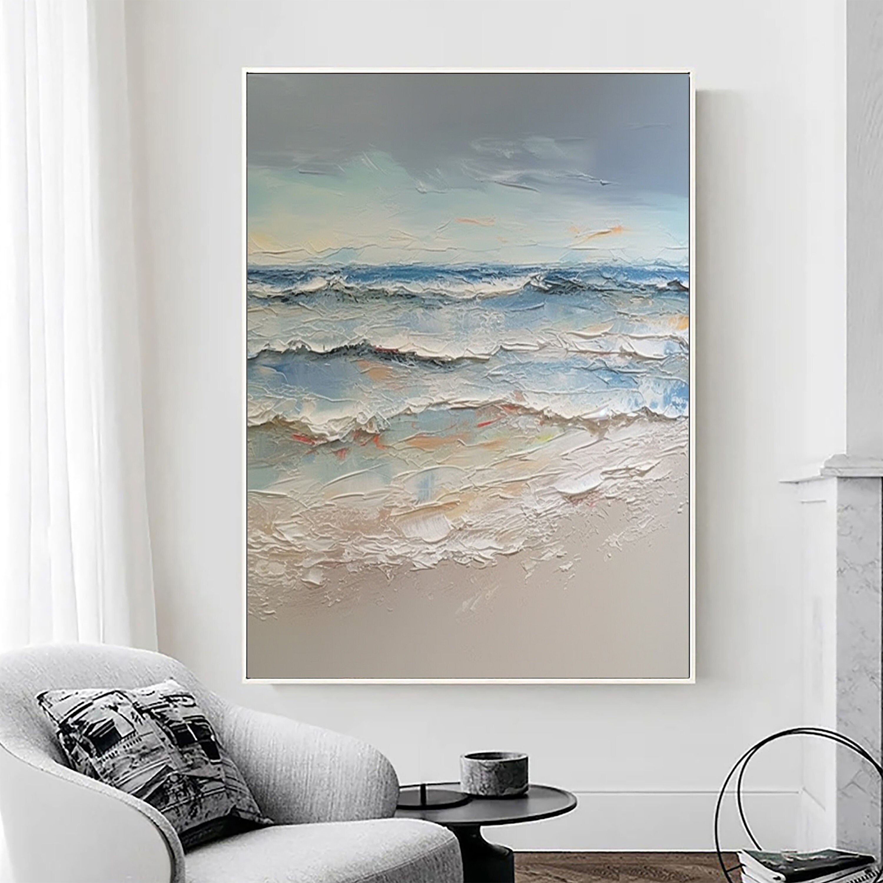 Abstract Original Beach Oil Painting on Canvas,large Wall Art,textured ...