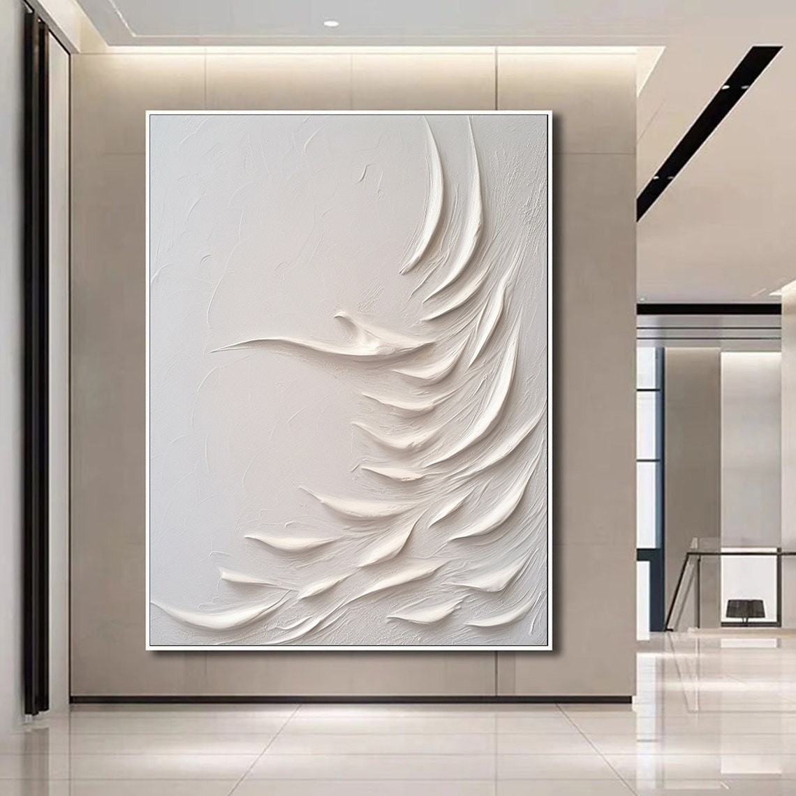 Large White Abstract Painting,white 3D Texture Painting,white Abstract Minimalist Art,white ...