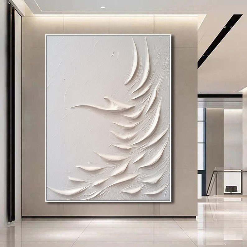 Large White Abstract Painting,white 3D Texture Painting,white Abstract Minimalist Art,white ...