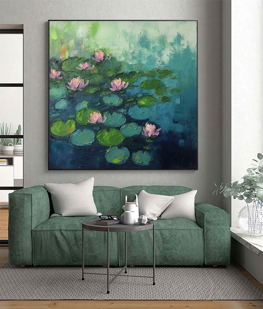 Abstract Lotus Pond Oil Painting,lotus Leaf Lotus Landscape Wall Art ...