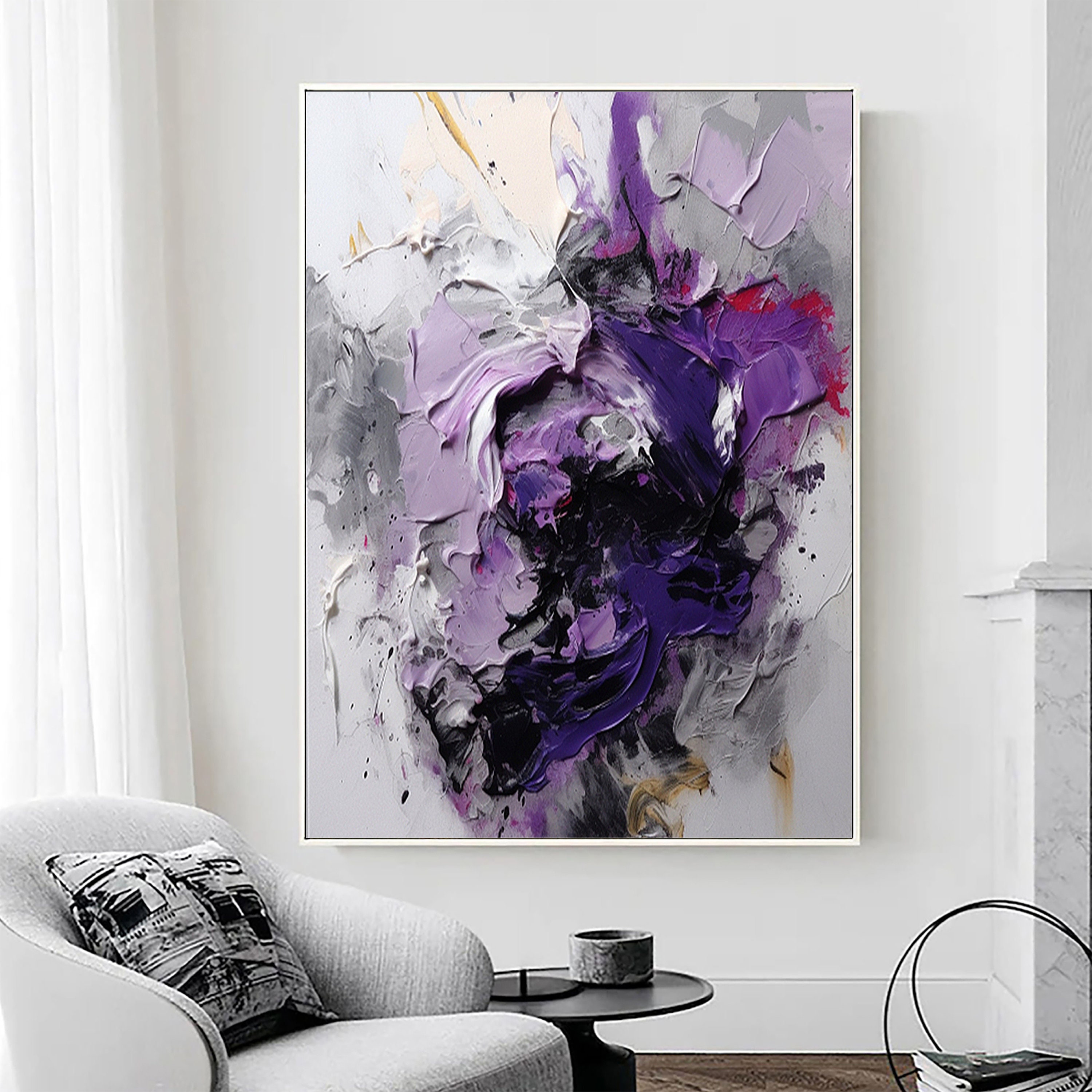 Original Abstract Purple Oil Painting on Canvas,black Purple Abstract ...