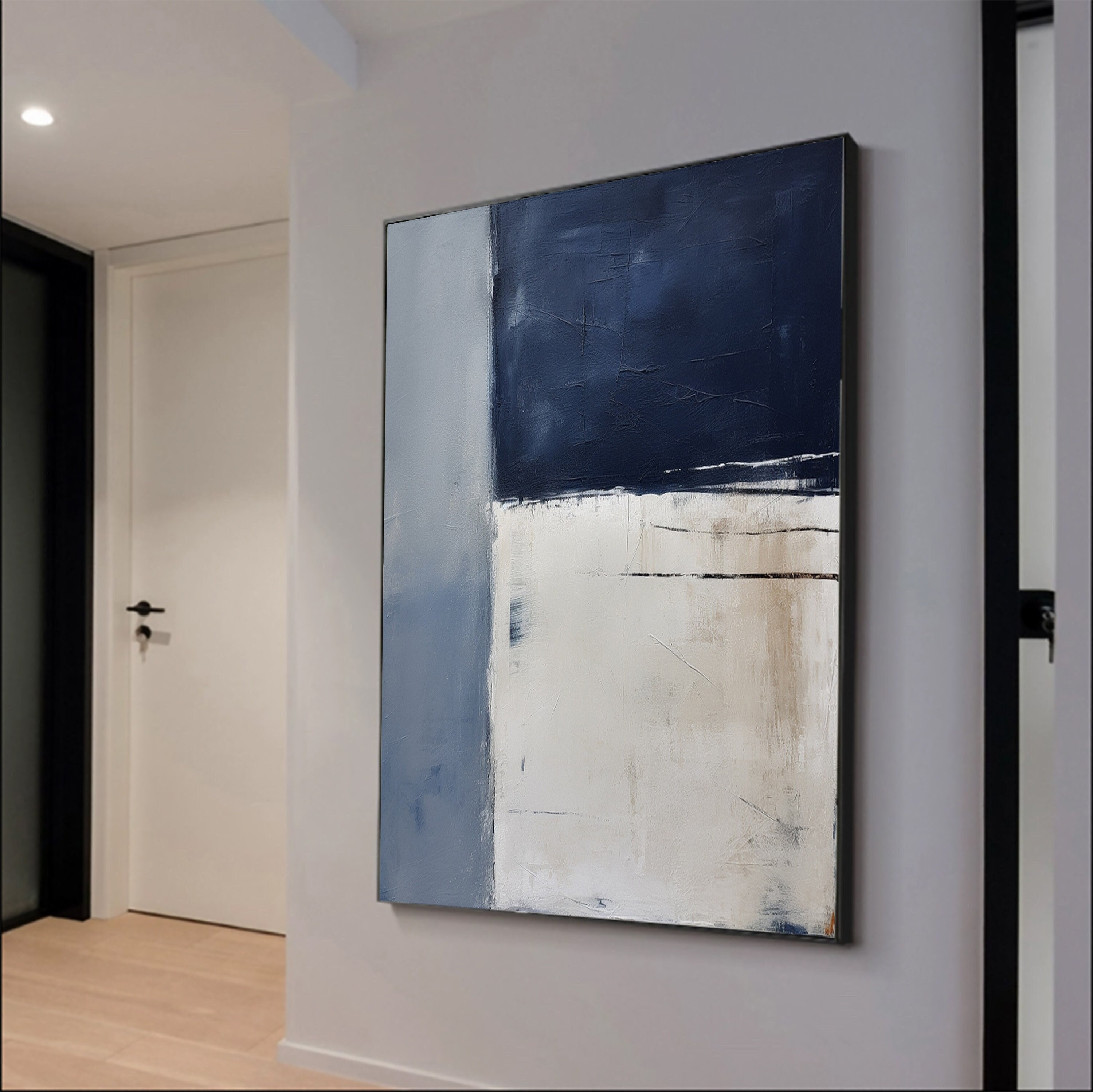 Blue Grey Abstract Painting on Canvas,original Hand Painted Painting ...