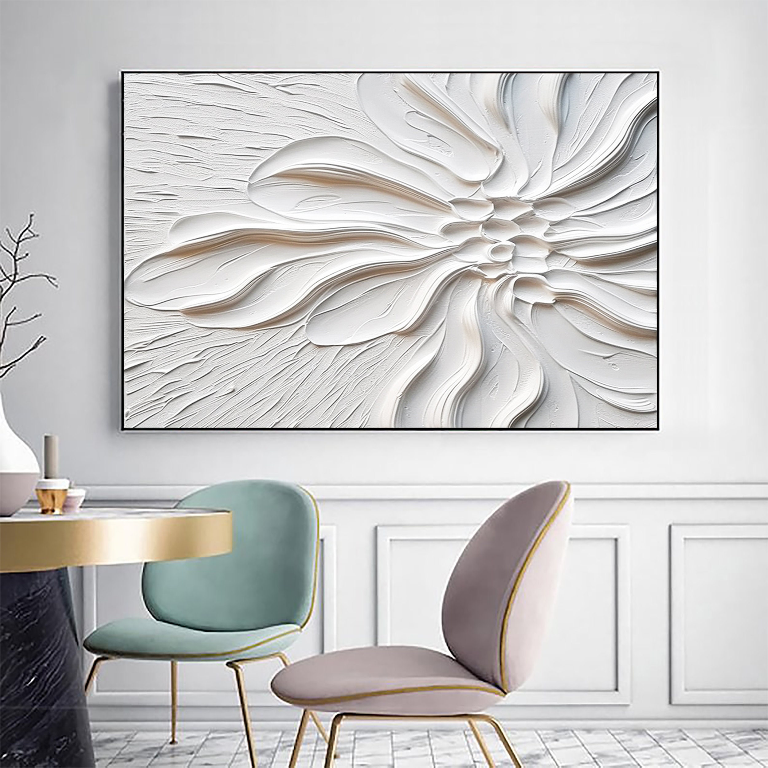 Original 3D White Floral Texture Wall Art,3d White Flower Oil Painting ...