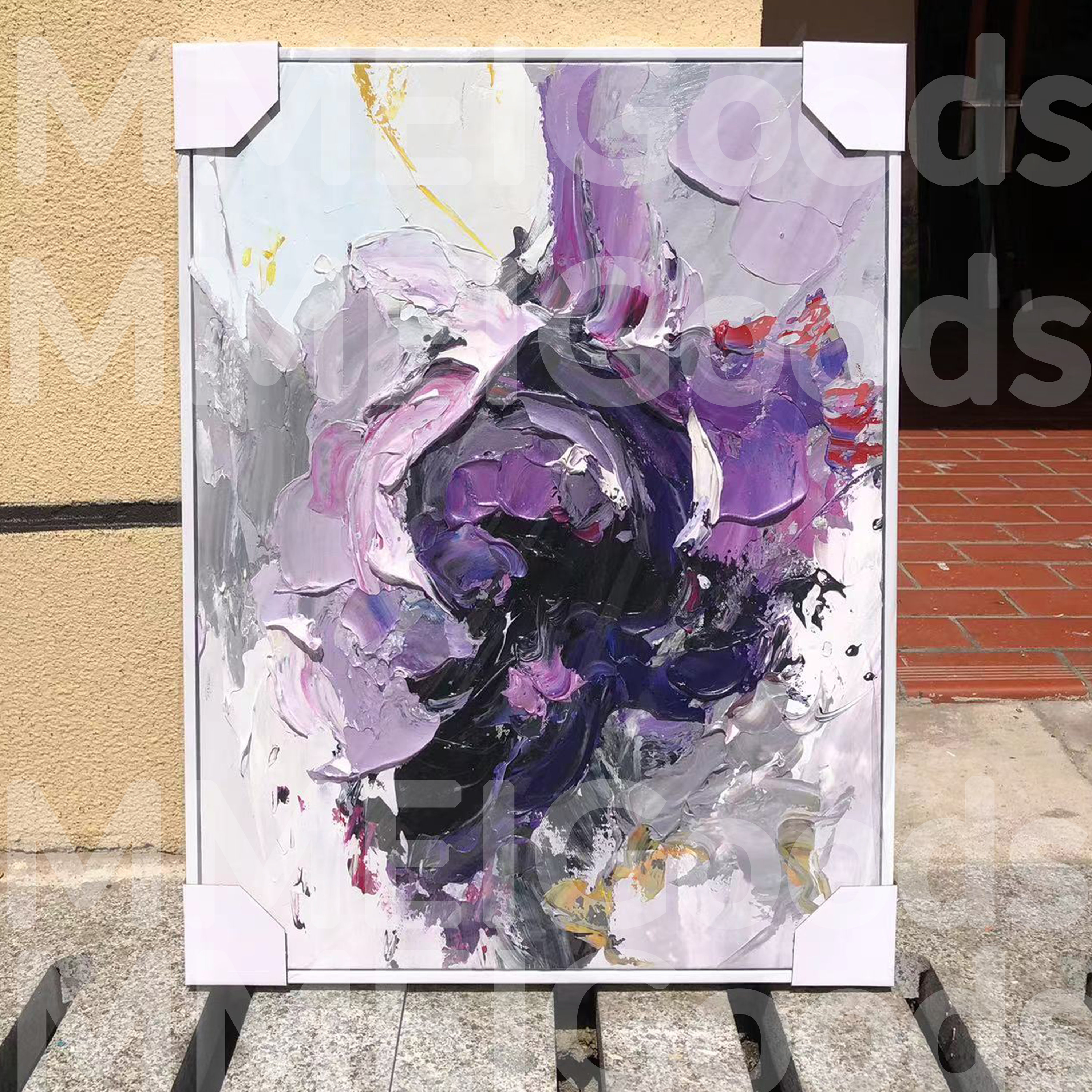 Original Abstract Purple Oil Painting on Canvas,black Purple Abstract ...