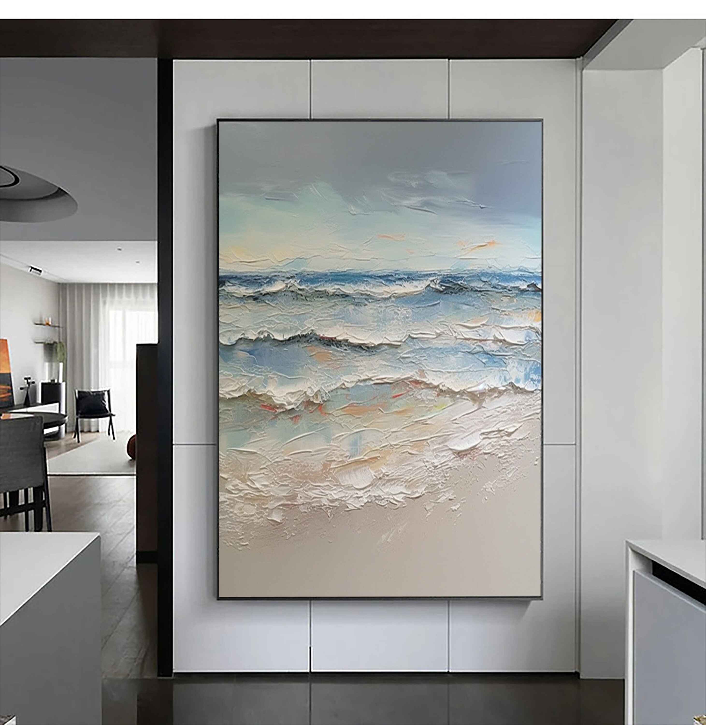 Abstract Original Beach Oil Painting on Canvas,large Wall Art,textured ...