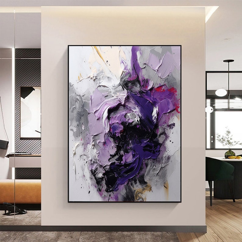 Original Abstract Purple Oil Painting on Canvas,black Purple Abstract ...