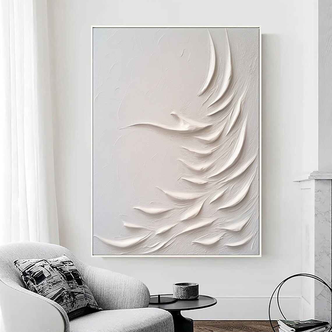 Large White Abstract Painting,white 3D Texture Painting,white Abstract ...