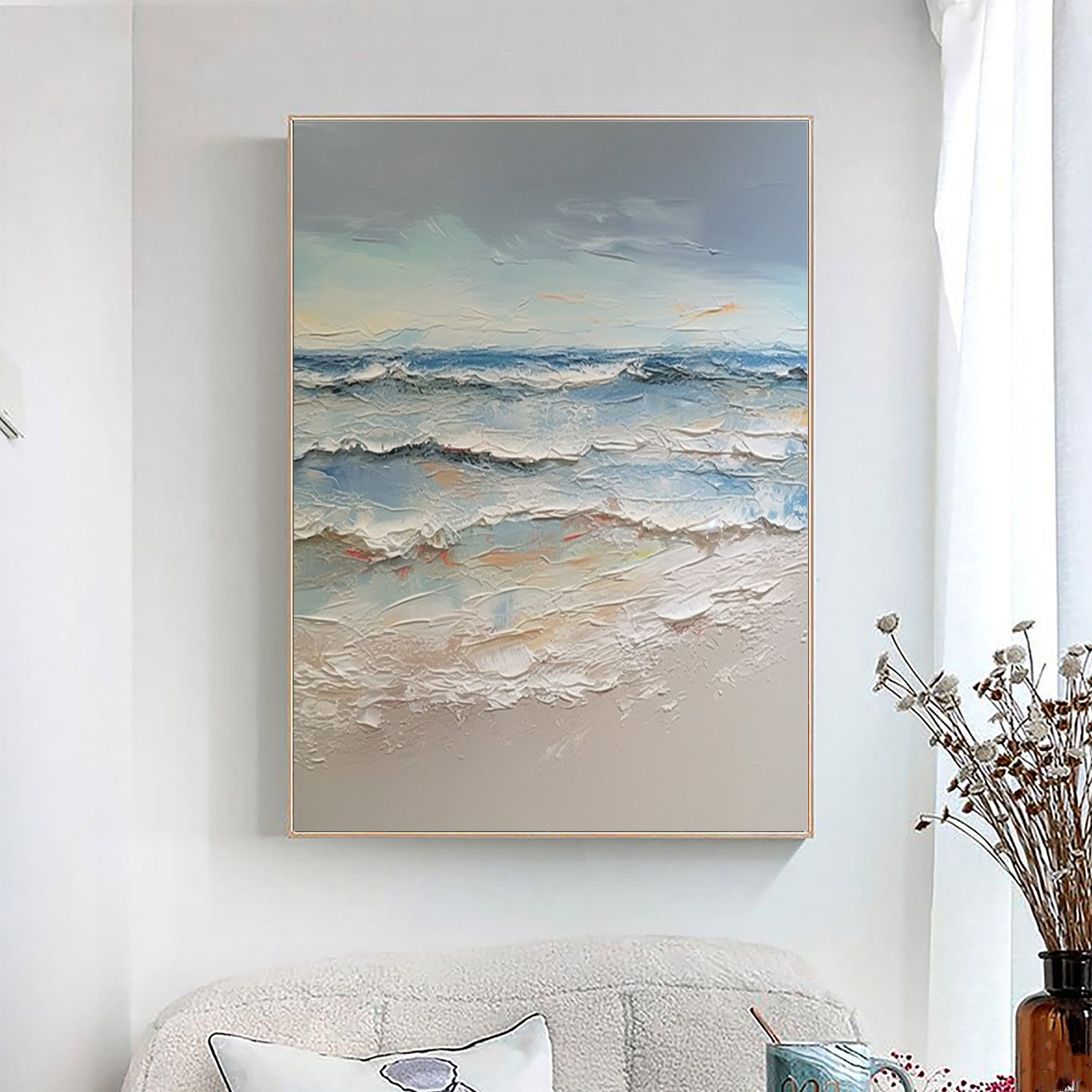 Abstract Original Beach Oil Painting on Canvas,large Wall Art,textured ...