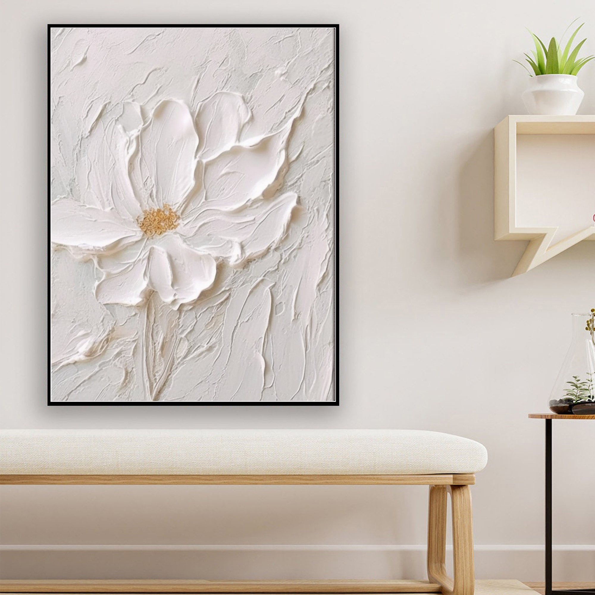 3D White Flower Texture Painting,flower Acrylic Painting,heavy Textured ...